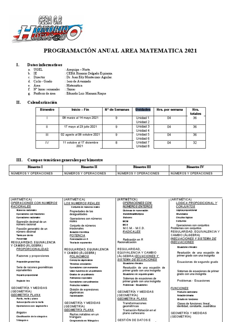 Programaciones 1 Avz | PDF | Ecuaciones | Exponenciación