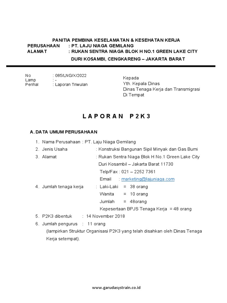 Format Laporan Triwulan K3L P2K3 Ke Disnaker Setempat | PDF | Komputer