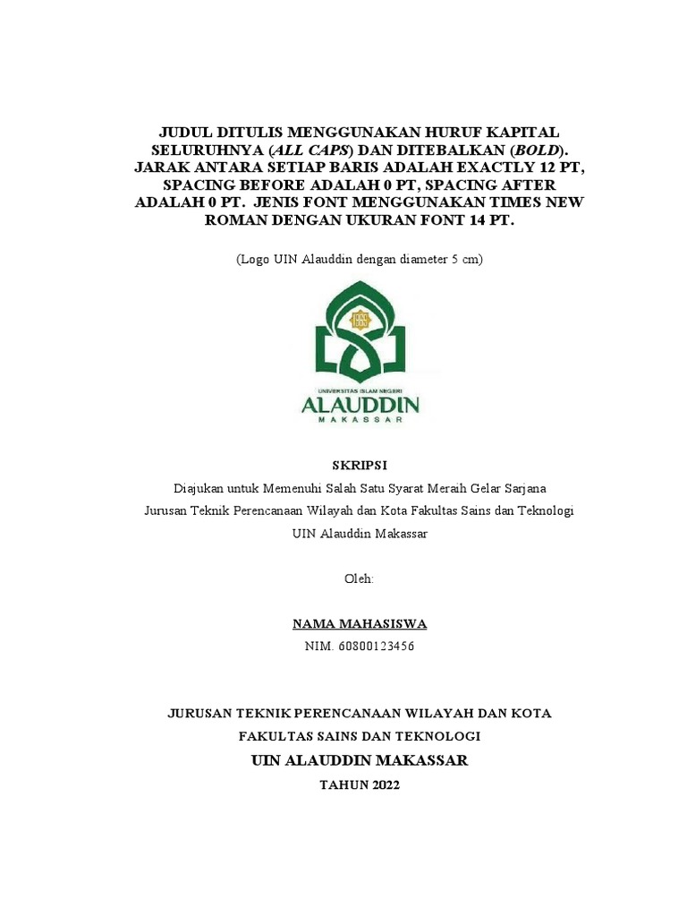 Template Skripsi Pedoman KTI FST | PDF