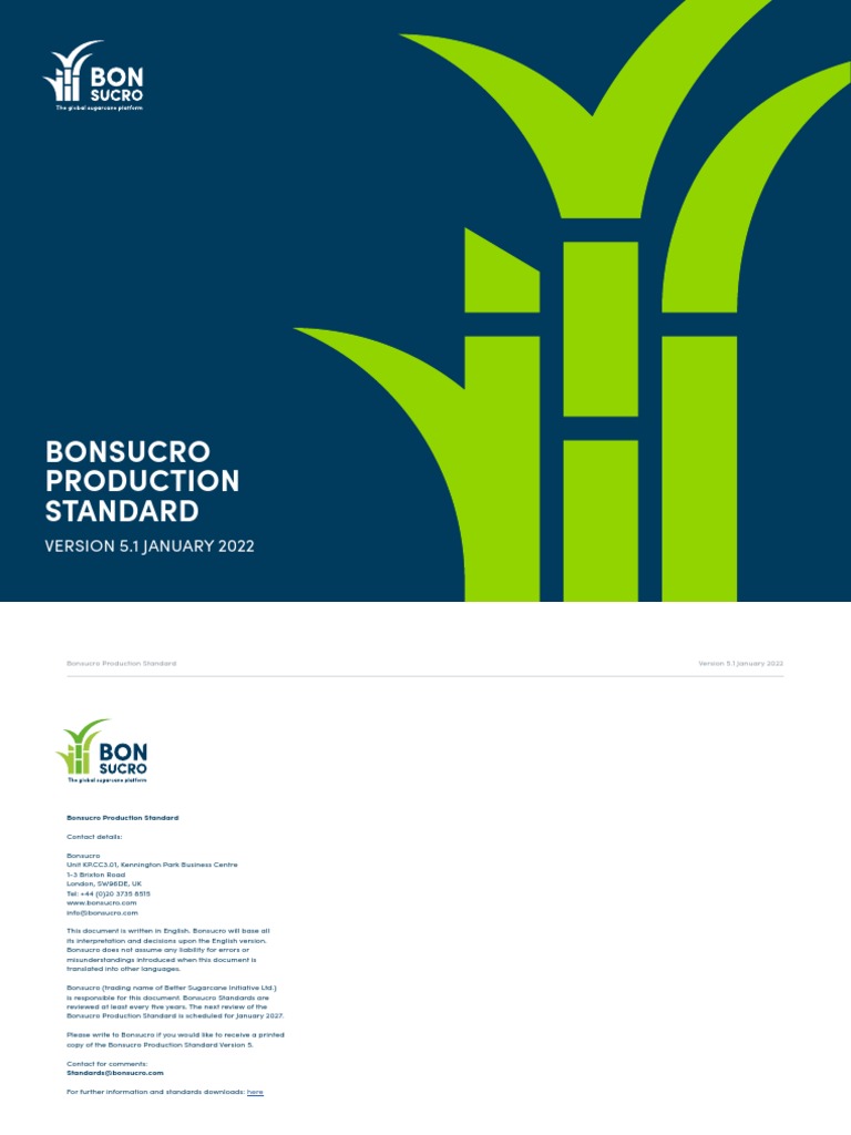 SCH - Bonsucro Production Standard V5.1 | PDF | Sustainability | Audit