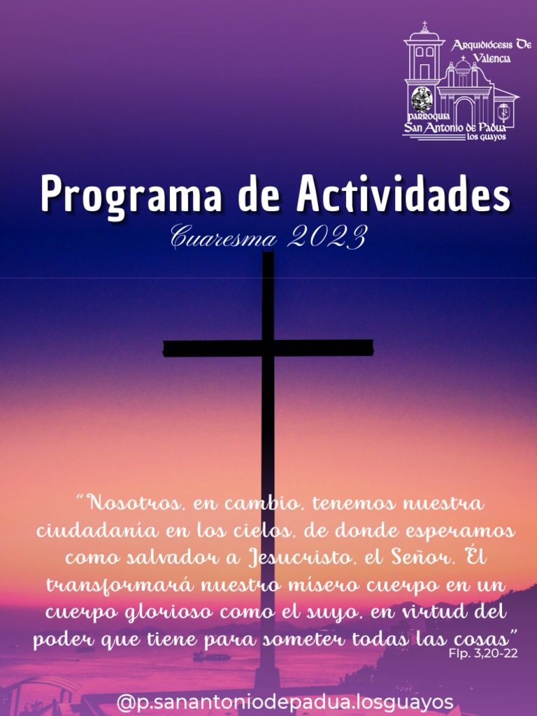 Programa de Actividades Cuaresma 2023 PDF | PDF | Prestado | Adoración Cristiana Y Liturgia