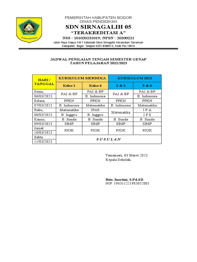 Jadwal PTS Genap 2022-2023 | PDF