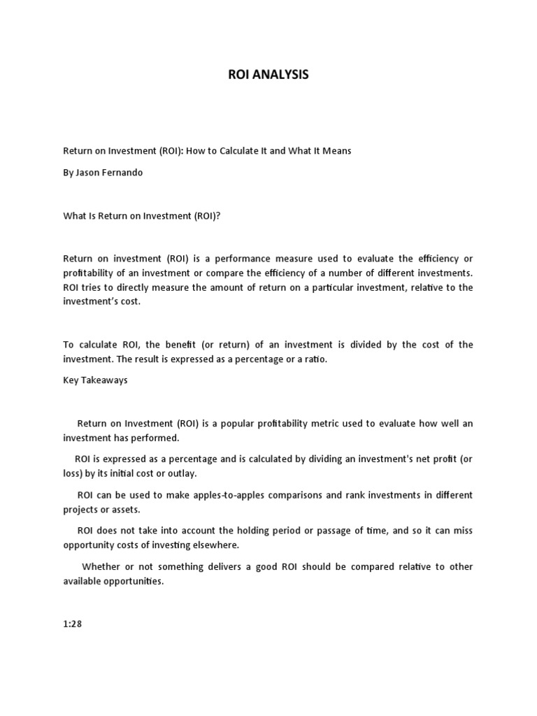 Roi Analysis | PDF | Return On Investment | Investing