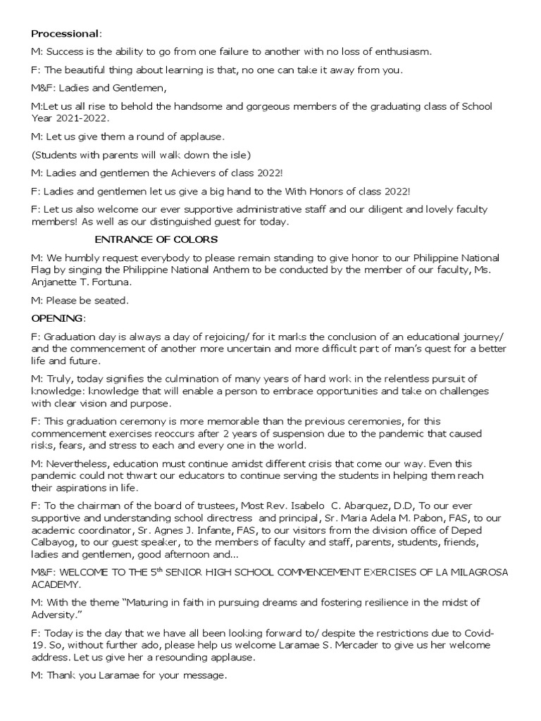 Script For Emcee Graduation | PDF