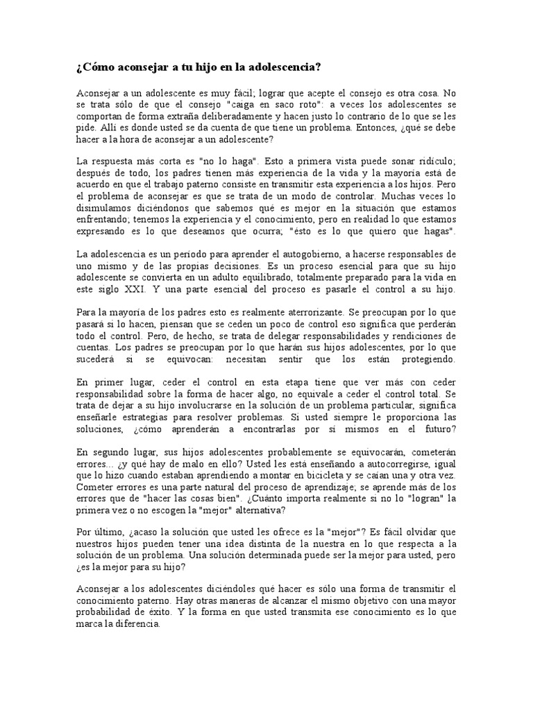 Cómo Aconsejar A Tu Hijo en La Adolescencia | PDF | Conocimiento ...