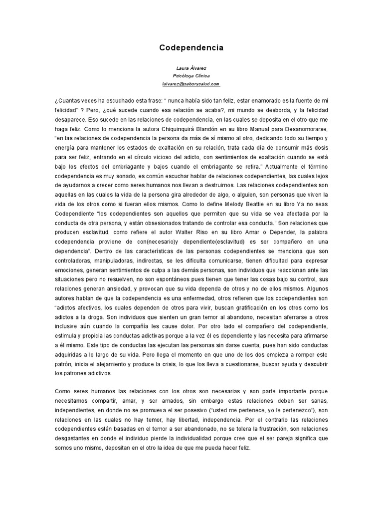 Codependencia | PDF | Amor | Sicología