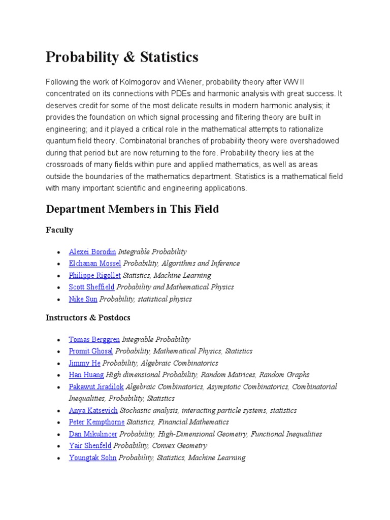 The Evolution and Cross-Disciplinary Impact of Probability and Statistics: An Overview of the ...