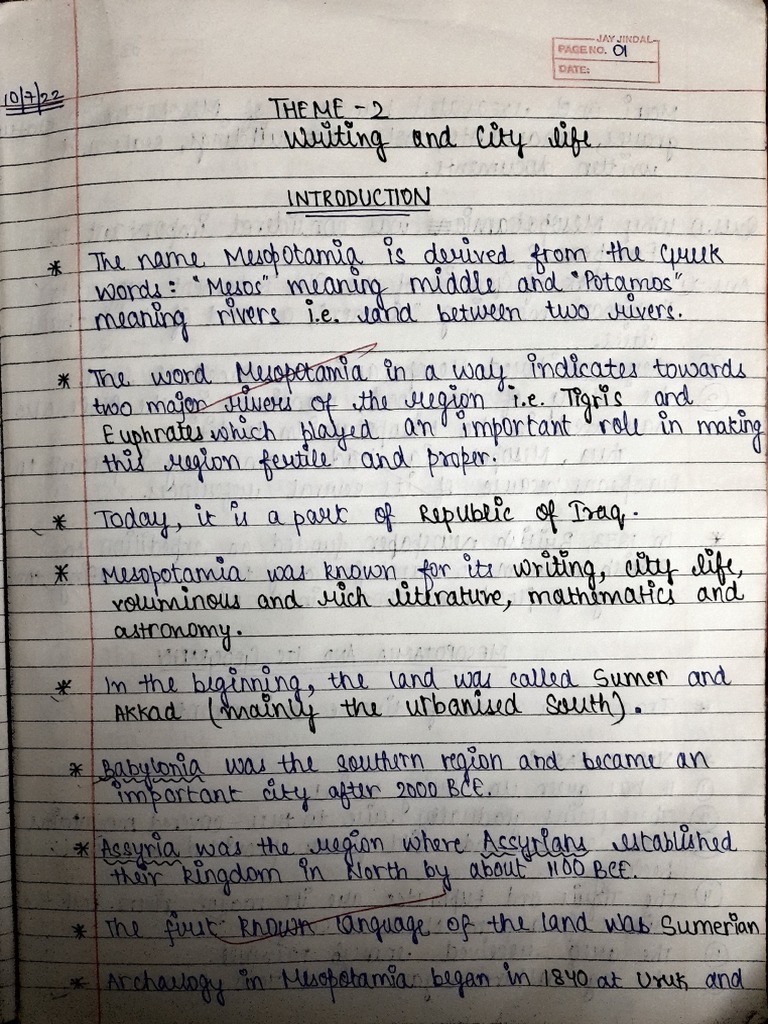 Ch-1 (Writing and City Life) Notes PDF | PDF