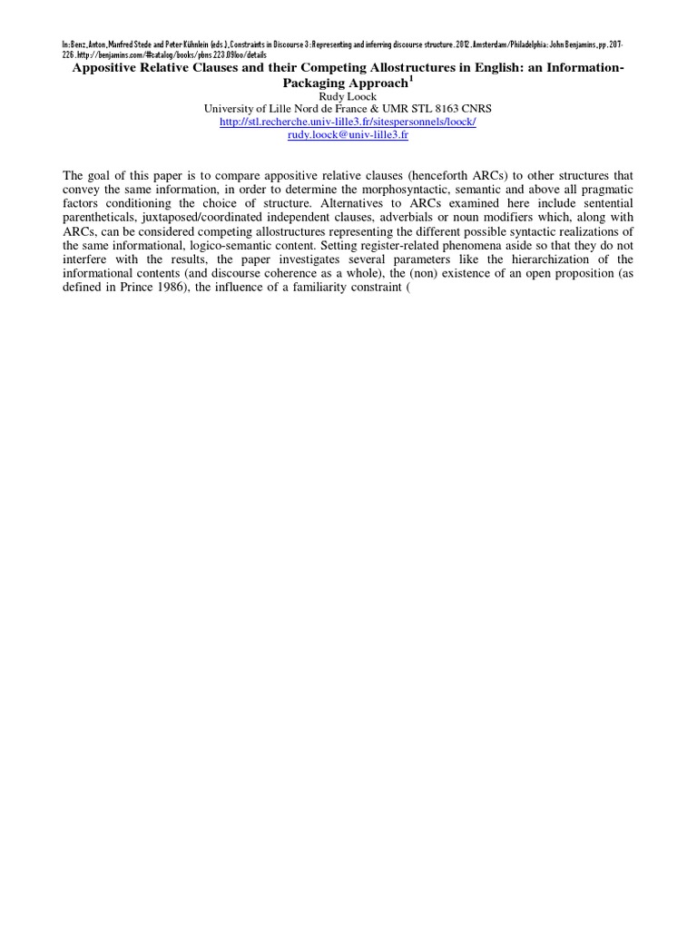 Appositive Relative Clauses and Their Co | PDF | Linguistics | Cognition