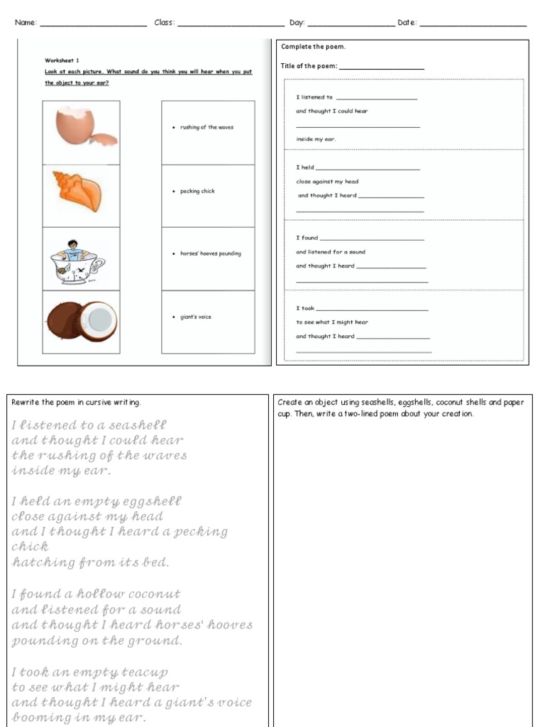 Year 4 Sound Poem Worksheet | PDF | Art