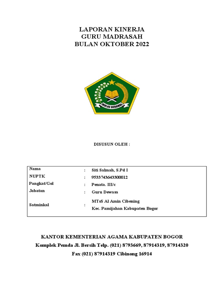 Cover Laporan Kinerja Bulanan Guru | PDF