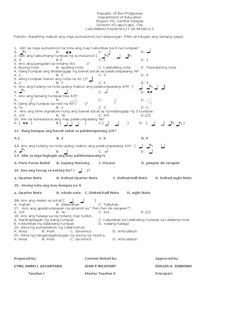 Summative Test in Music | PDF