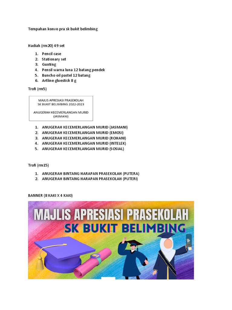 Tempahan Konvo Prasekolah | PDF