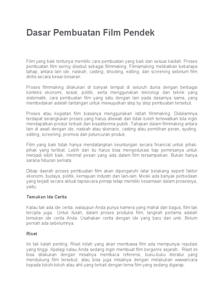 Dasar Pembuatan Film Pendek | PDF