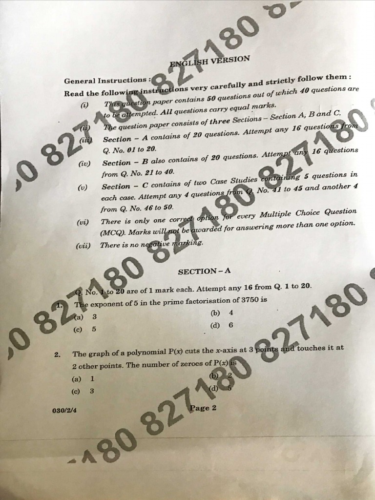 CBSE Maths Board Paper TERM 1 2022 | PDF