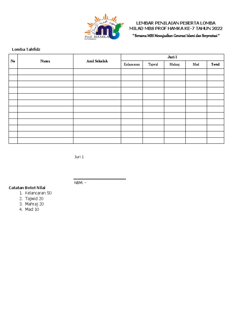 Format Daftar Nilai Lomba | PDF