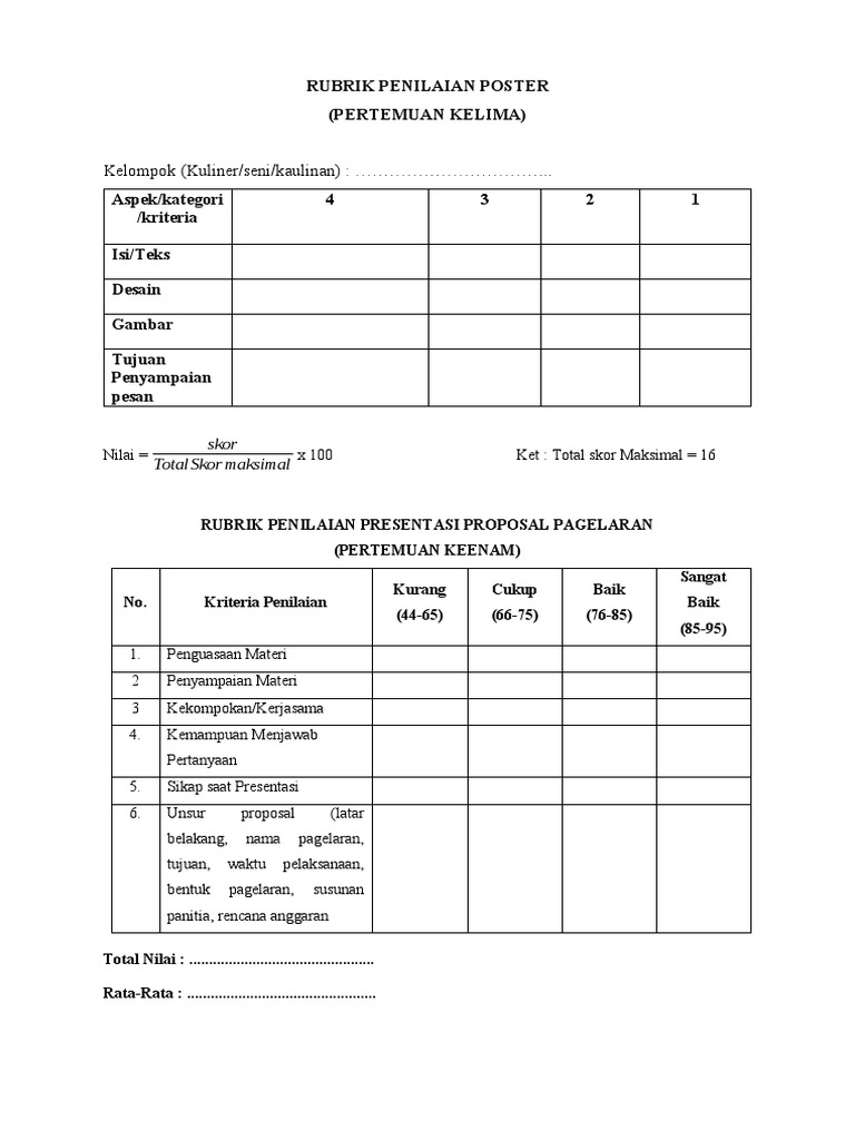 Rubrik Pertemuan 5 & 6 Penilaian Poster Dan Proposal | PDF