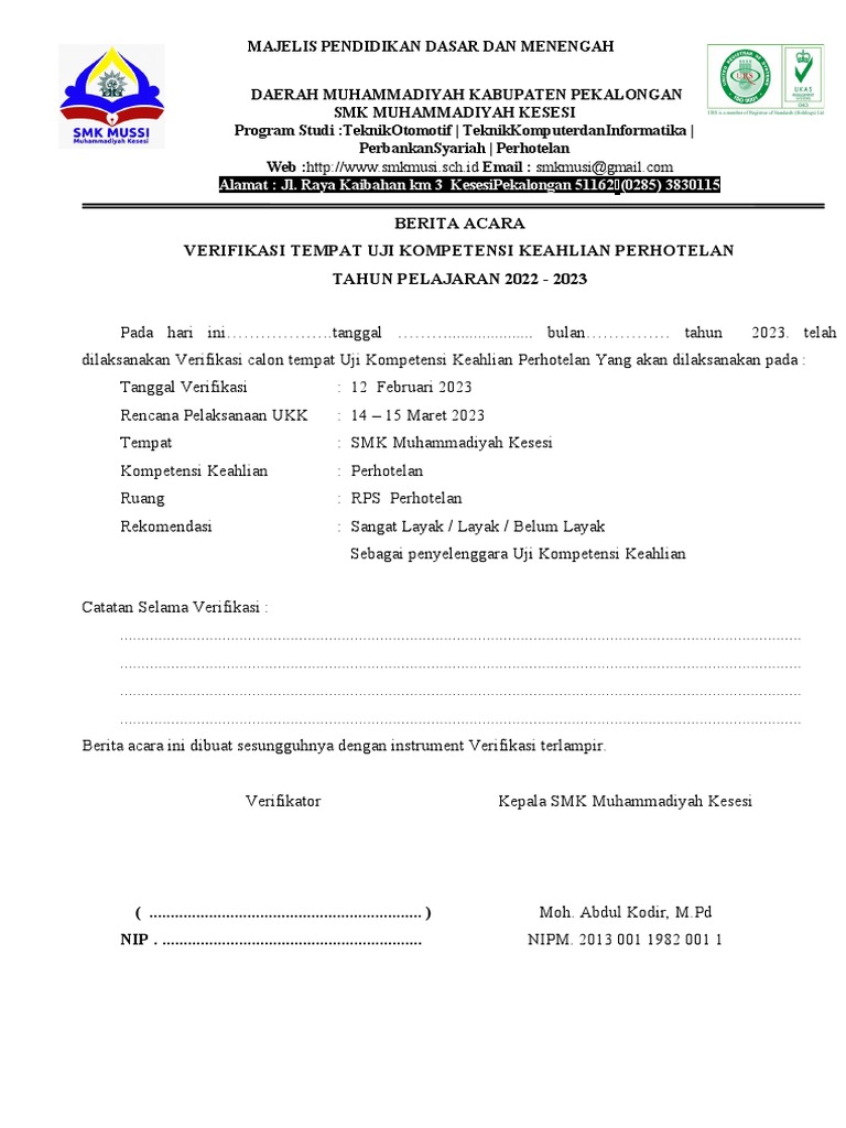 BERITA ACARA Verifikasi UKK 2022-2023 PHT | PDF