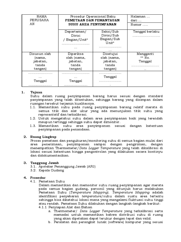 POB Pemetaan Suhu Area Penyimpanan | PDF