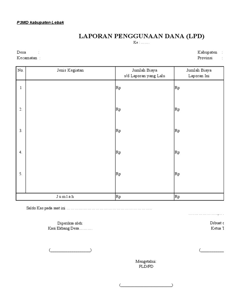 Form. 26. Laporan Penggunaan Dana | PDF