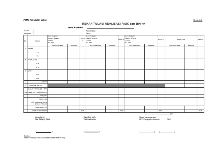 Form. 53. Rekapitulasi Realisasi Anggaran Biaya Prasarana | PDF