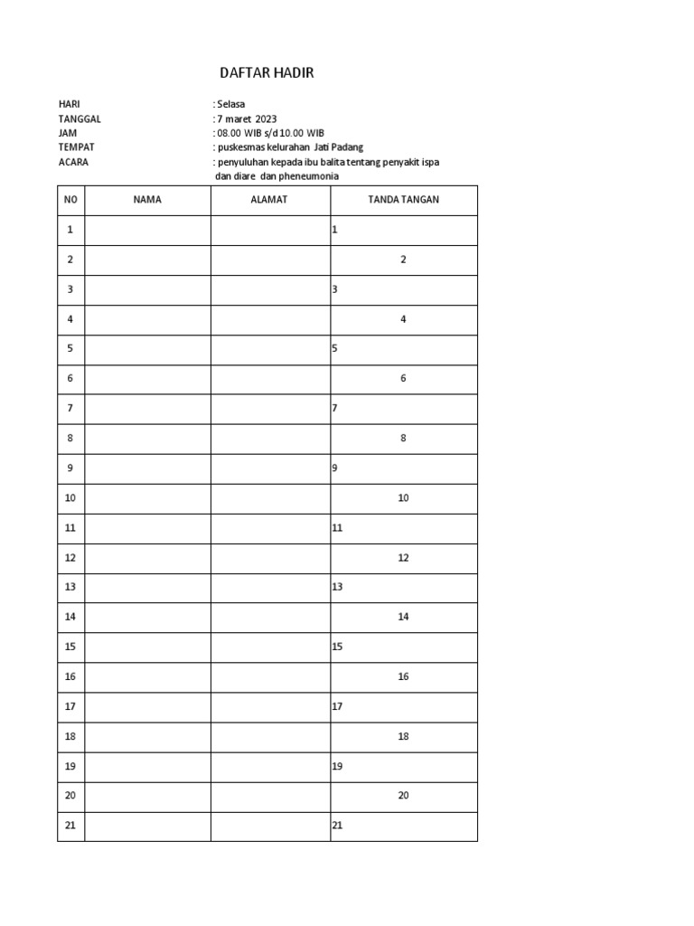 Daftar Hadir.xls | PDF