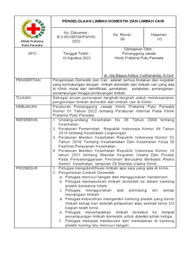 Spo Pengelolaan Limbah Domestik Dan Cair | PDF
