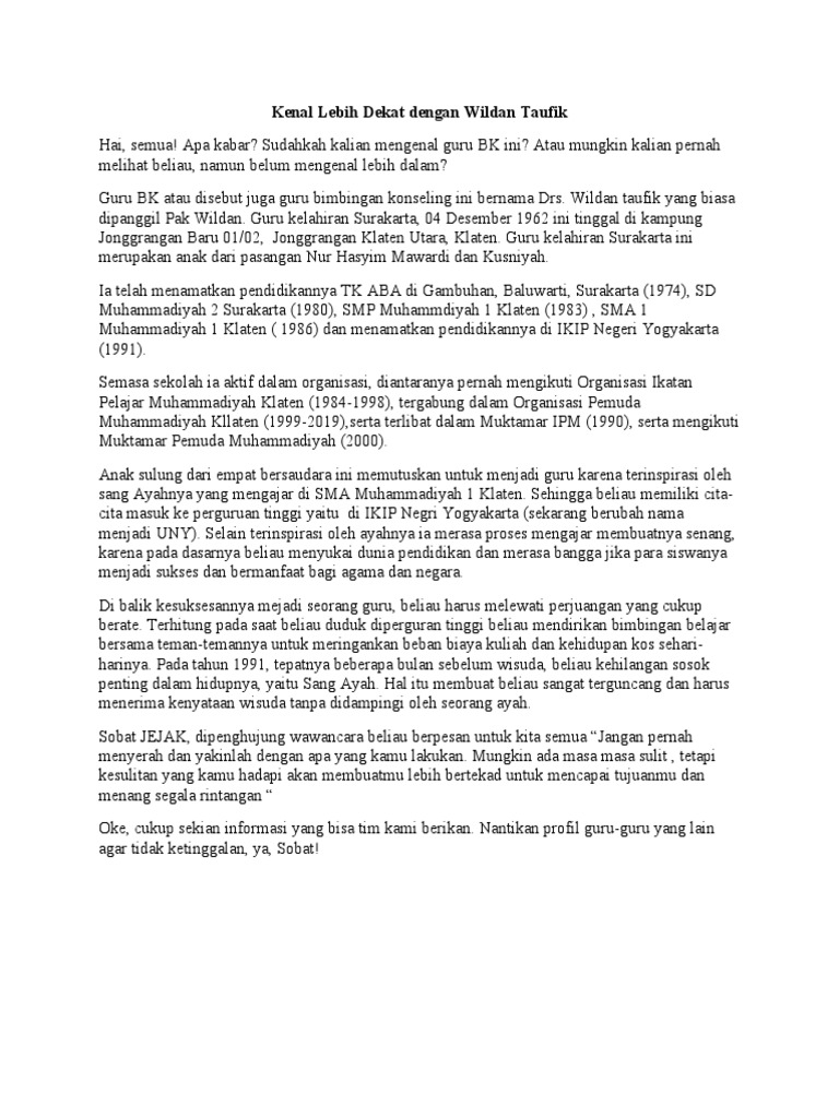 Kenal Lebih Dekat Dengan Wildan Taufik | PDF