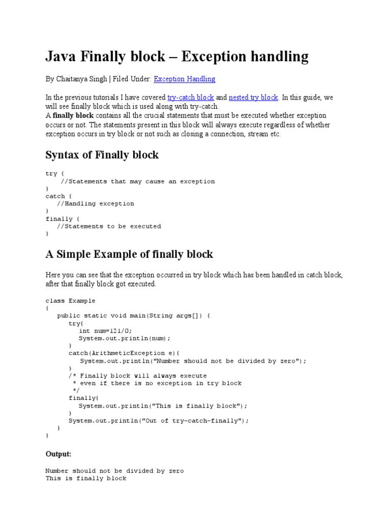 Lecture 4 Exception Java Finally Block Pdf Software Development 1207