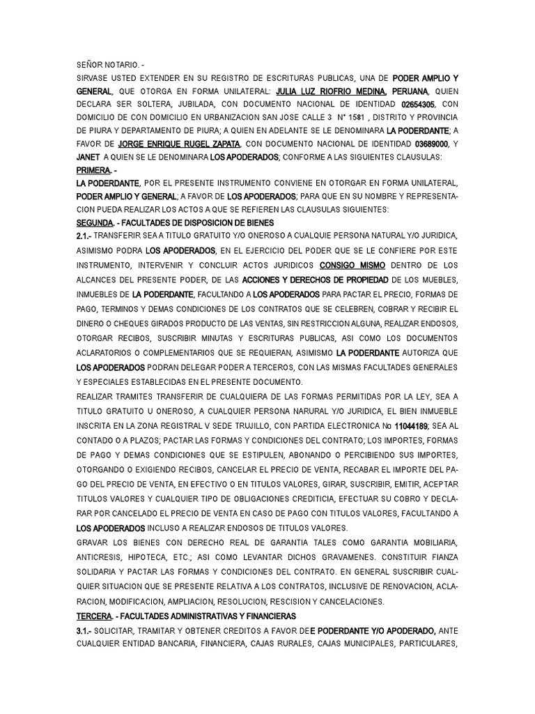 Minuta de Poder de Julia Cecilia Riofrio Medina 19 de Marzo 2023 | PDF ...