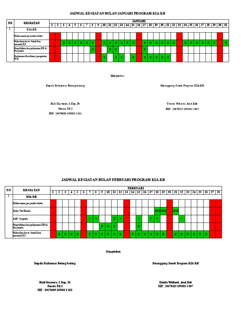 Jadwal Kegiatan Program KIA-KB | PDF