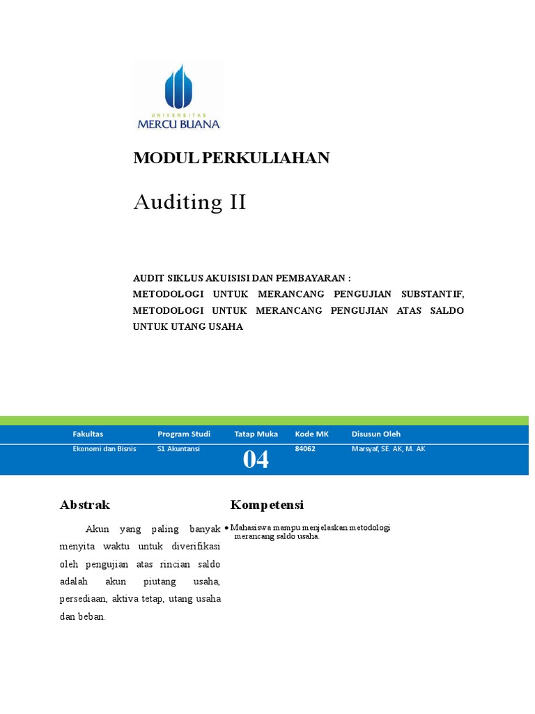 Modul Auditing II (TM4) | PDF | Pengelolaan Keuangan & Uang