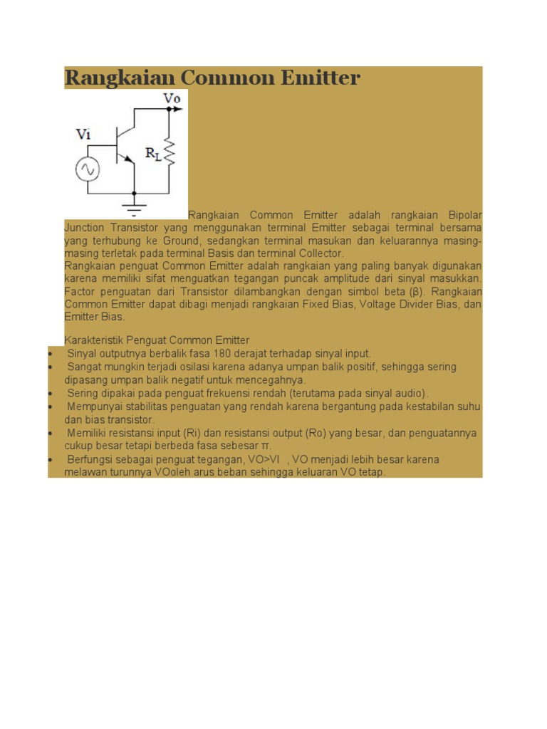 Penguat Common Emitter: Karakteristik dan Aplikasi | PDF | Griya & Taman