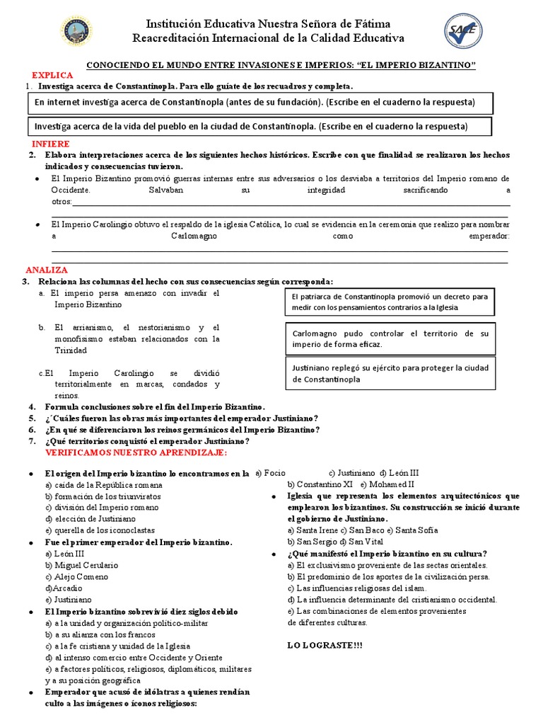 Ficha de Actividad - Imperio Bizantino | PDF | imperio Bizantino ...