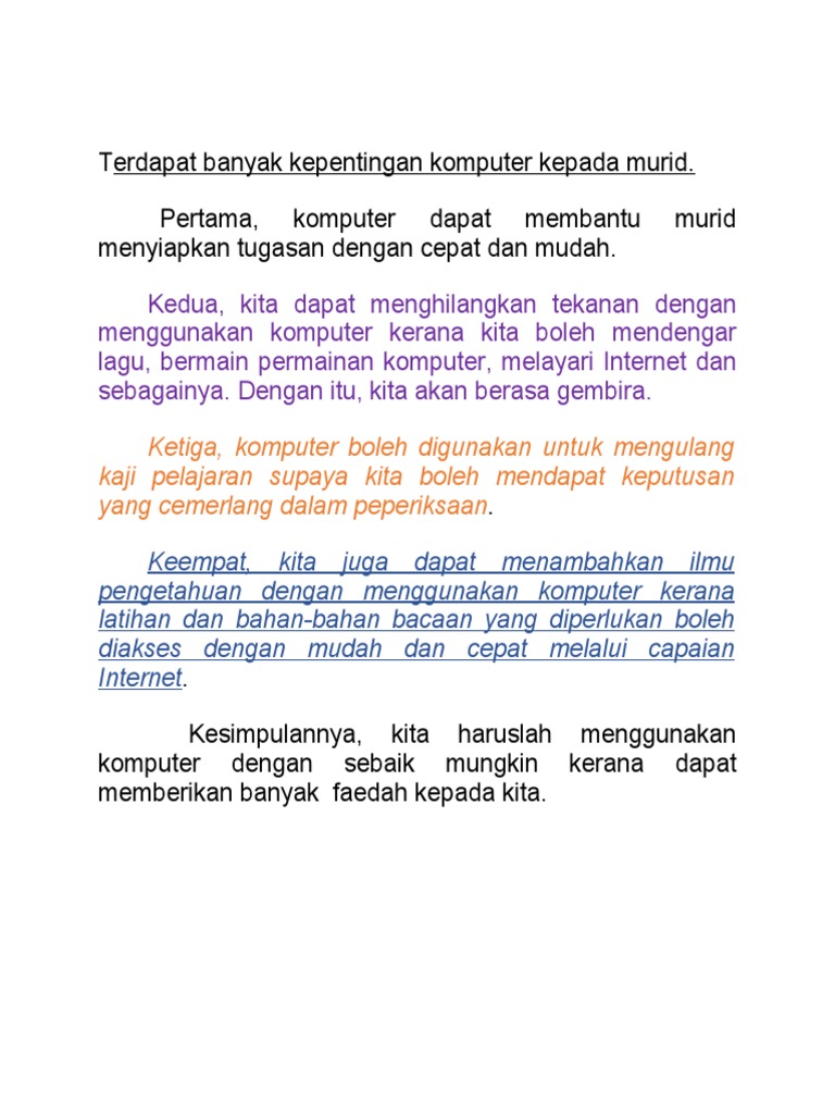 Terdapat Banyak Kepentingan Komputer Kepada Murid Pdf