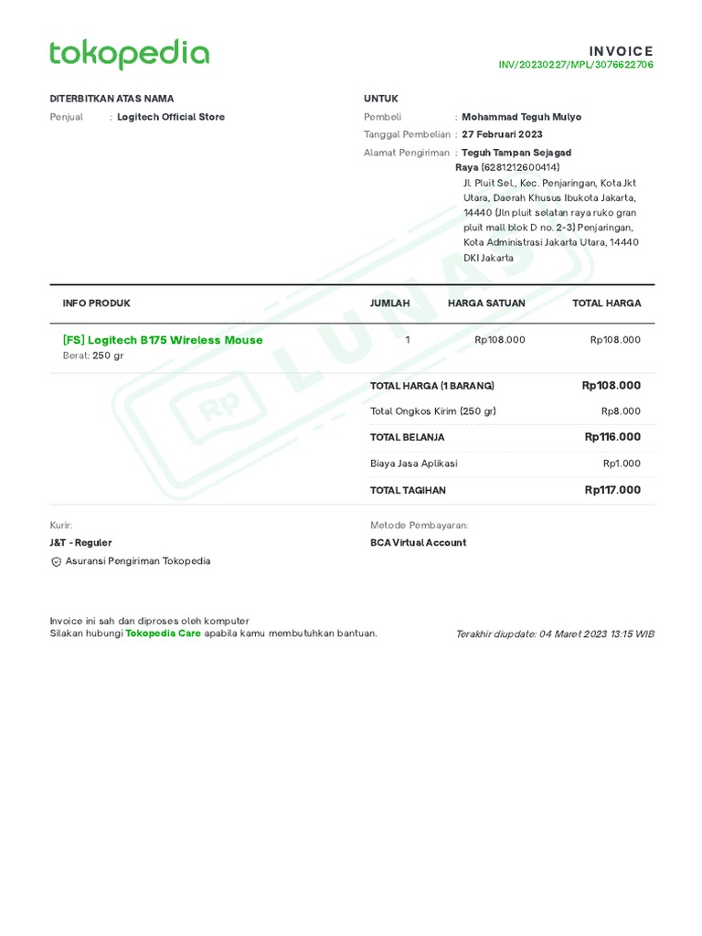 Invoice - Tokopedia PDF | PDF