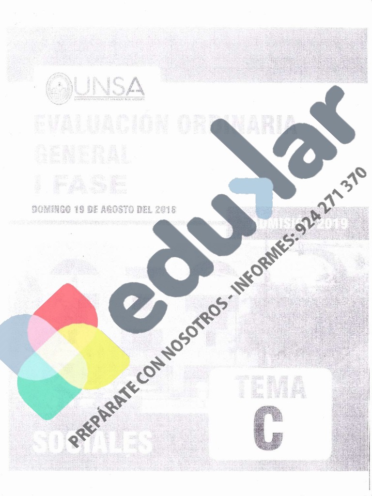 Examen de Admisión Ordinario I Fase 2019 | PDF
