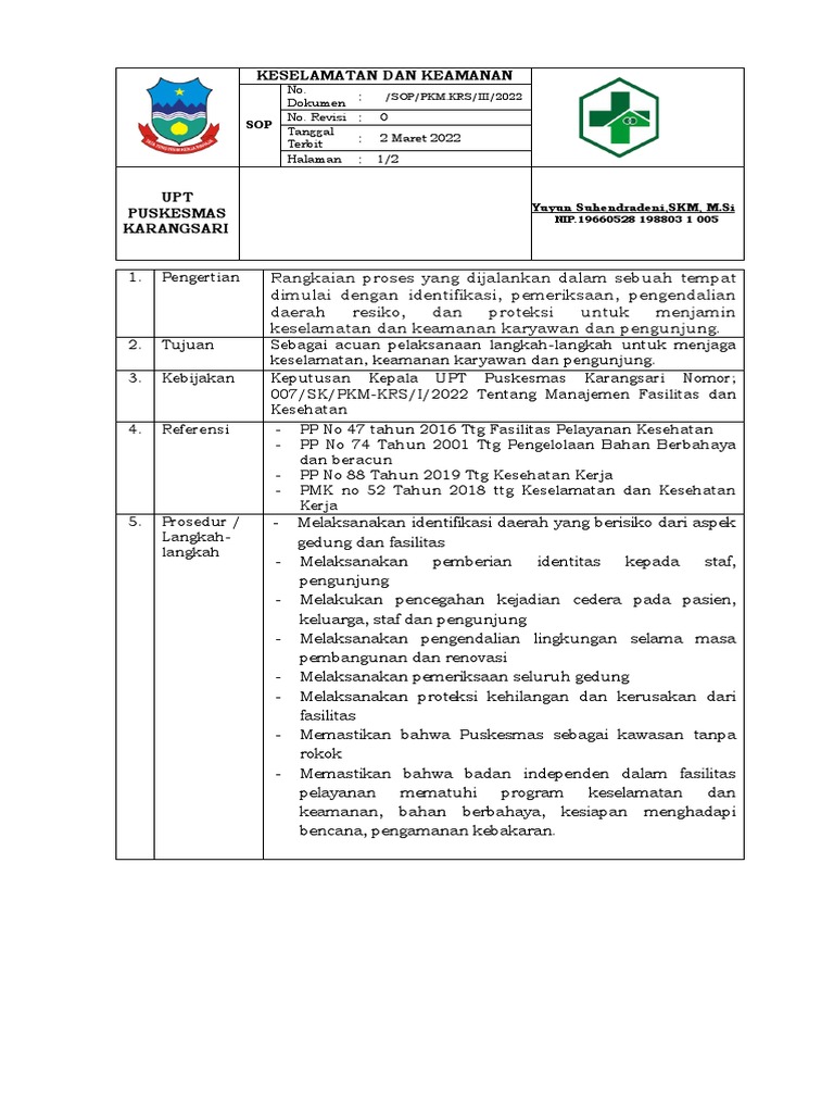 SOP Keselamatan Dan Keamanan A | PDF