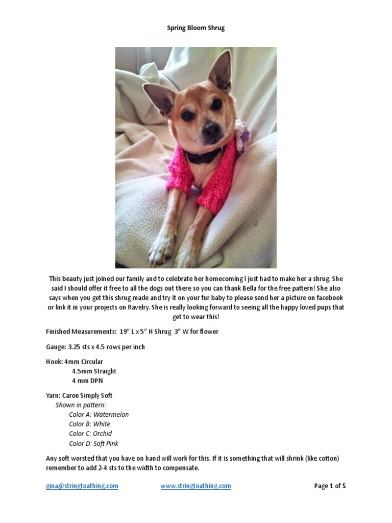 Spring Bloom Dog Shrug Pattern | PDF | Yarn | Textile Arts