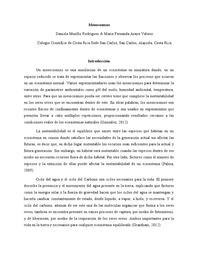 Creación y Observación de Mesocosmos | PDF | Agua | Ecosistema