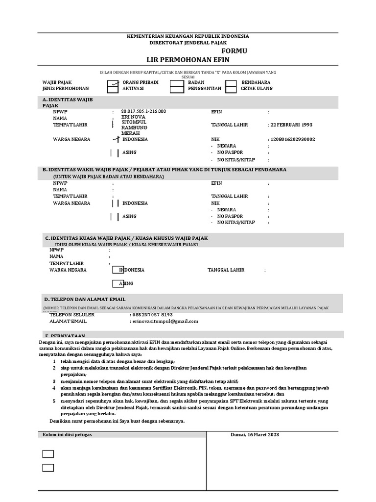 Form Permohonan EFIN (PDF Isian) | PDF