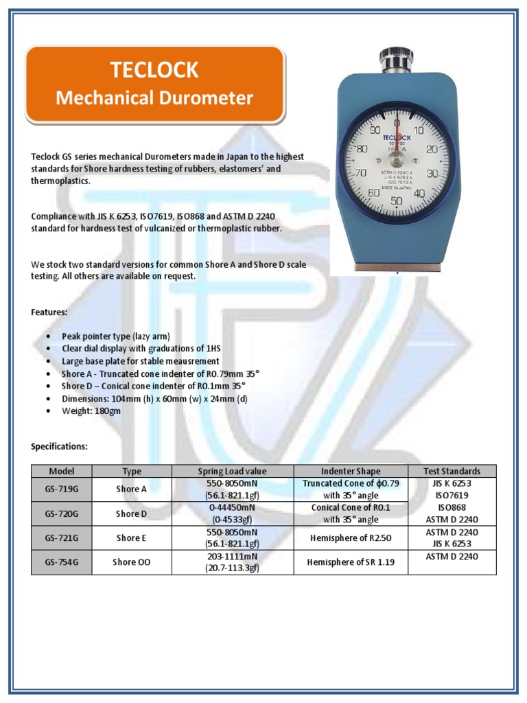 Teclock: Mechanical Durometer | PDF | Science & Mathematics | Technology & Engineering