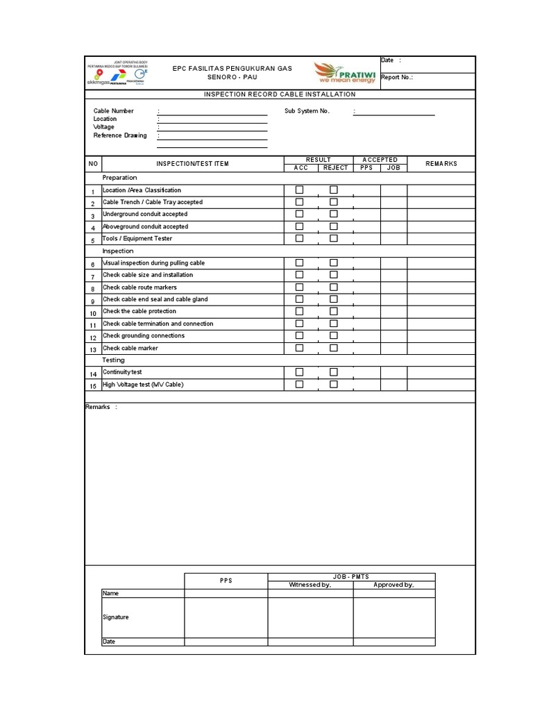Cable Installation Check List | PDF