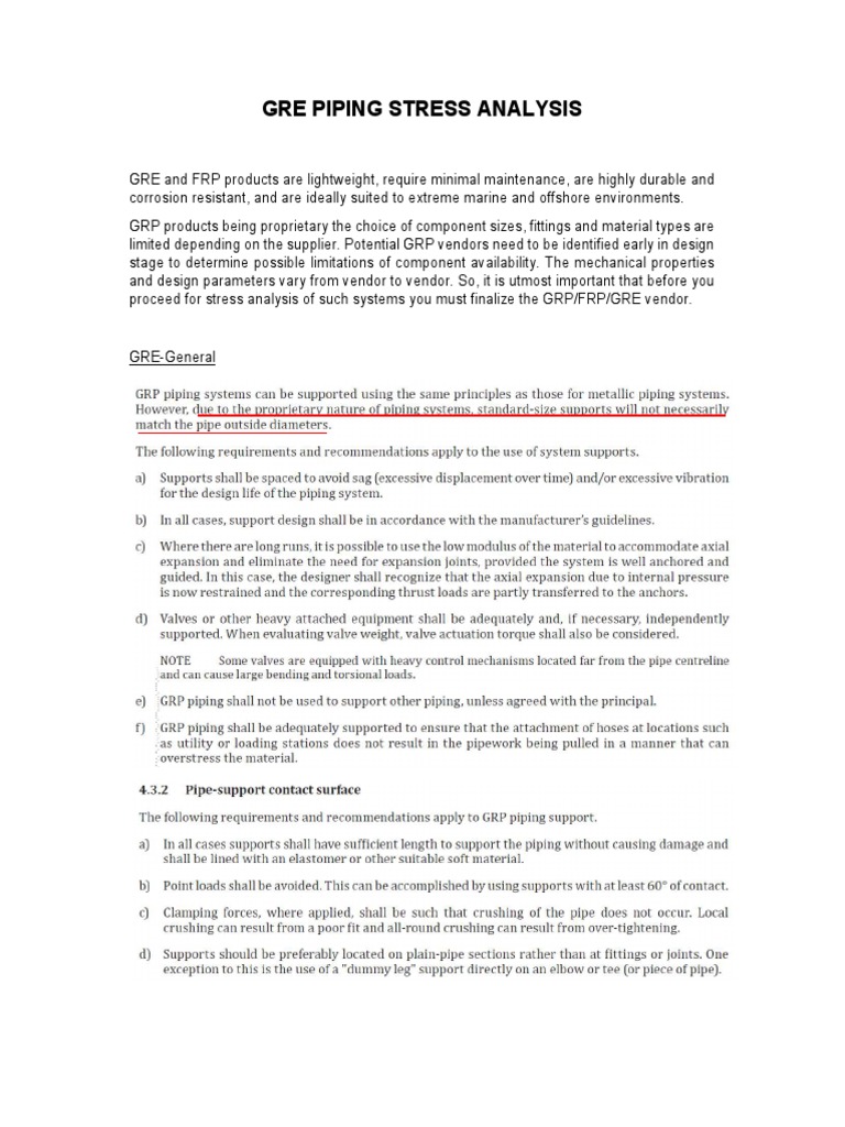 GRE Piping Stress Analysis | PDF | Pipe (Fluid Conveyance) | Young's Modulus