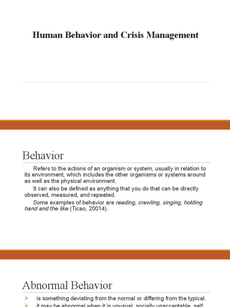 Human Behavior and Crisis Management | PDF | Mental Disorder ...