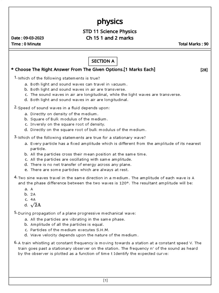CH 15 C 11 Marks 1 and 2 Ques | PDF | Waves | Sound