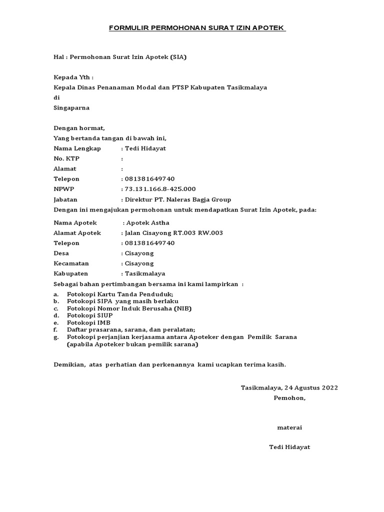 Form Izin Apotek Pdf