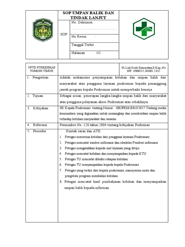 SOP UMpan BAlik | PDF