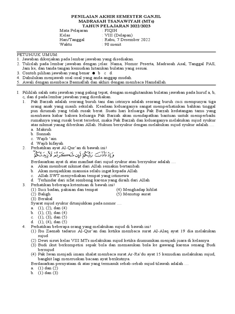 Soal Fiqih 8 | PDF
