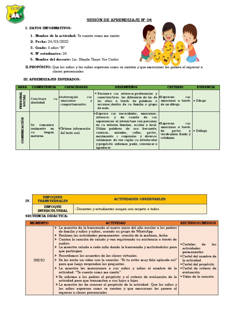Sesión de Aprendizaje N°4 | PDF | Las emociones | Aprendizaje